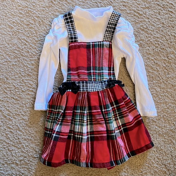 wonder nation | Matching Sets | Plaid Overalls Dress With Ribbed Knit ...